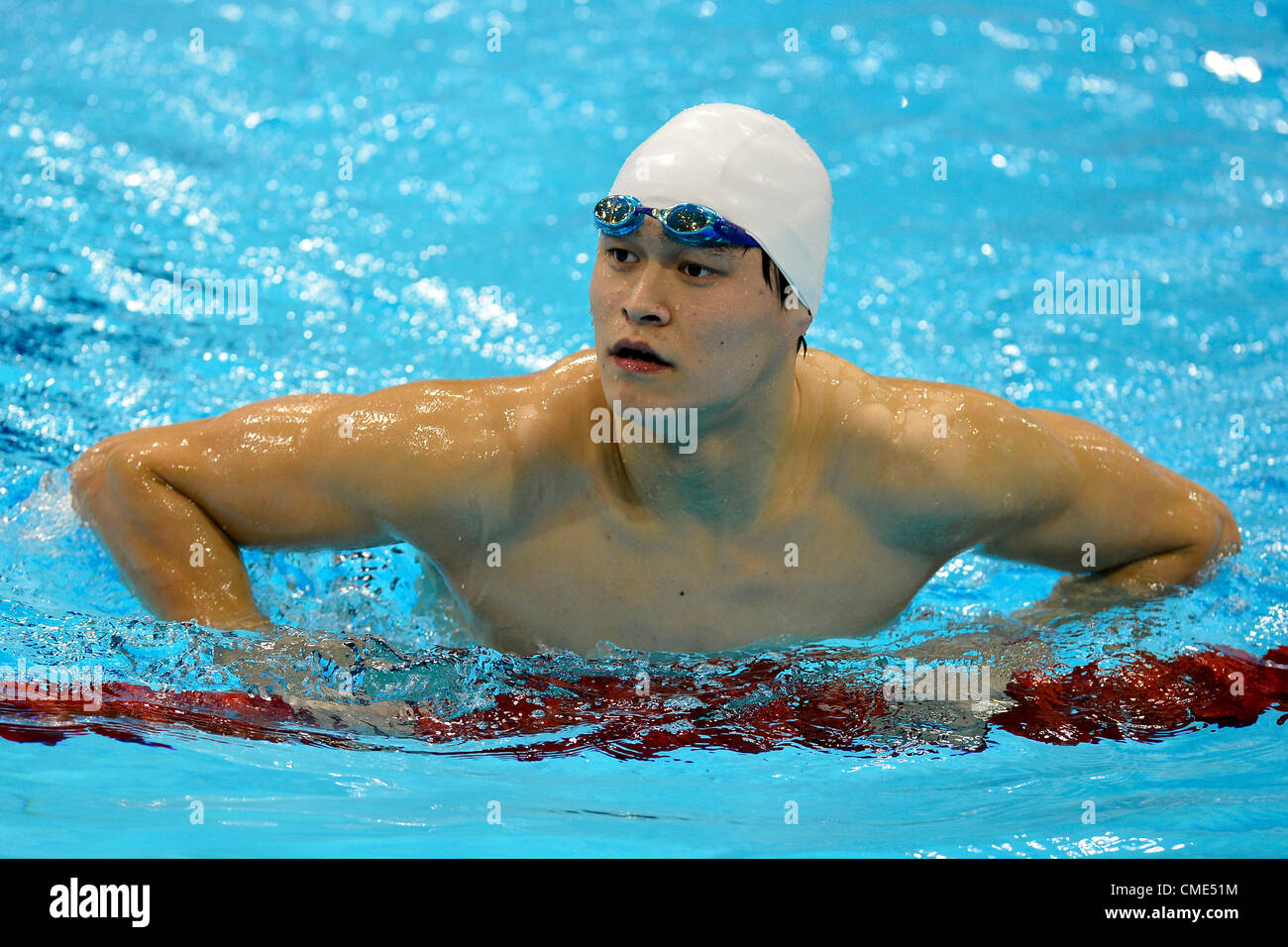 28.07.12. London, England. Yang Sun leaves the pool after winning his ...
