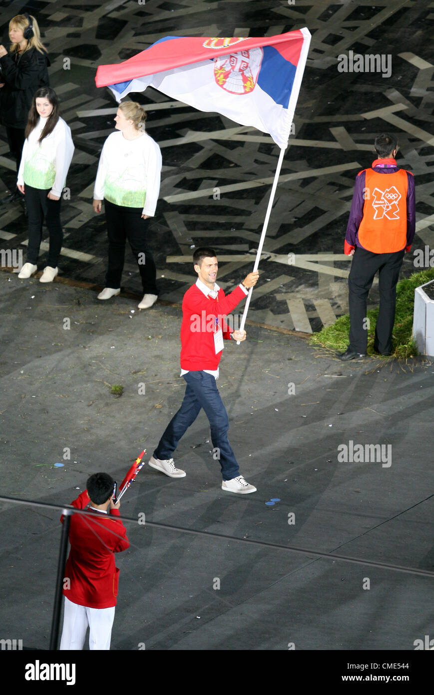 NOVAK DJOKOVIC WITH THE SERBIAN FLAG LONDON 2012 OPENING CEREMONY ...