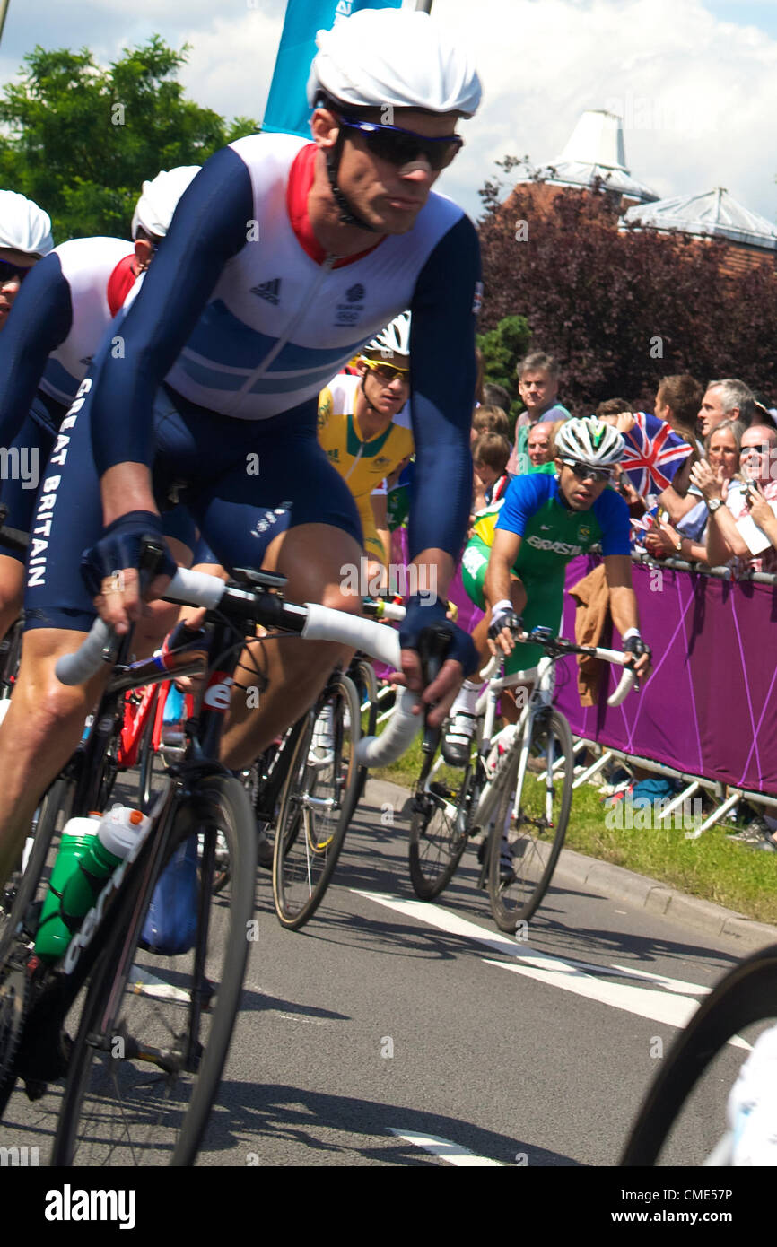 The British team with Mark Cavendish in the Peloton of the London 2012 ...
