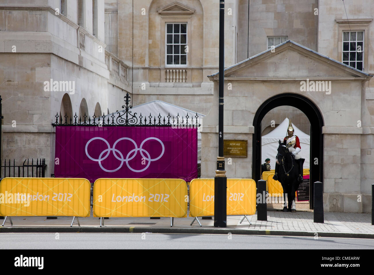 A mounted guard in Horse Guards Avenue stands guard next to the Olympic ...