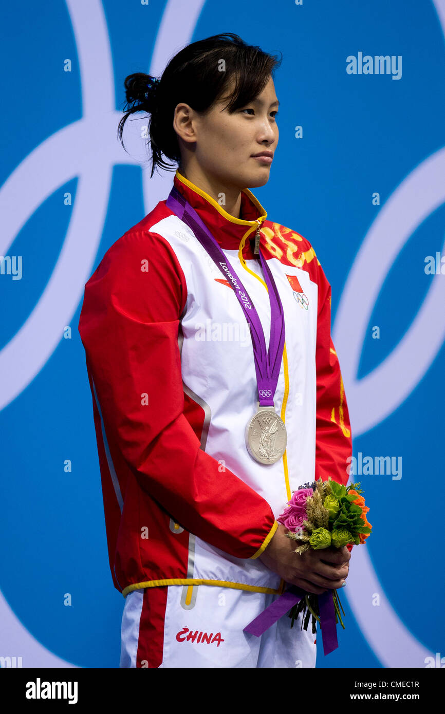29.07.2012. London, England. Silver Medallist Ying Lu (CHN) collects ...