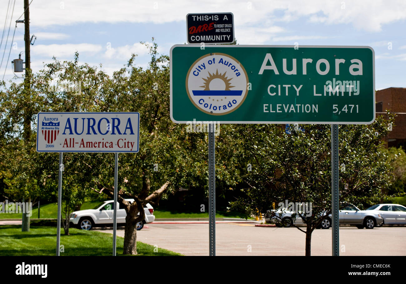 July 29, 2012 - Aurora, Colorado, USA - Signage at the Aurora, Colorado ...