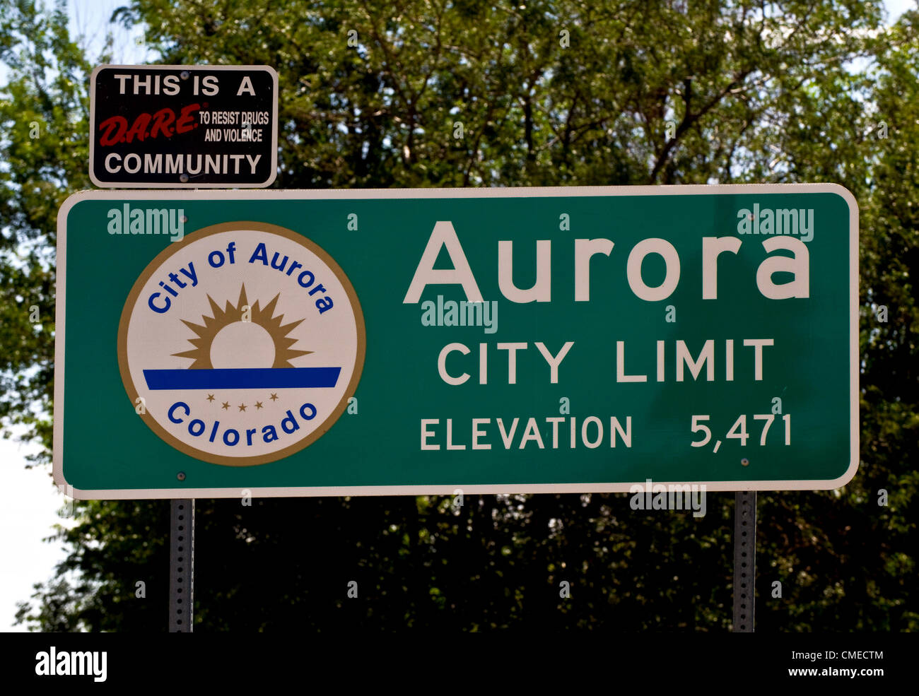 July 29, 2012 - Aurora, Colorado, U.S. - Signage at the border of ...