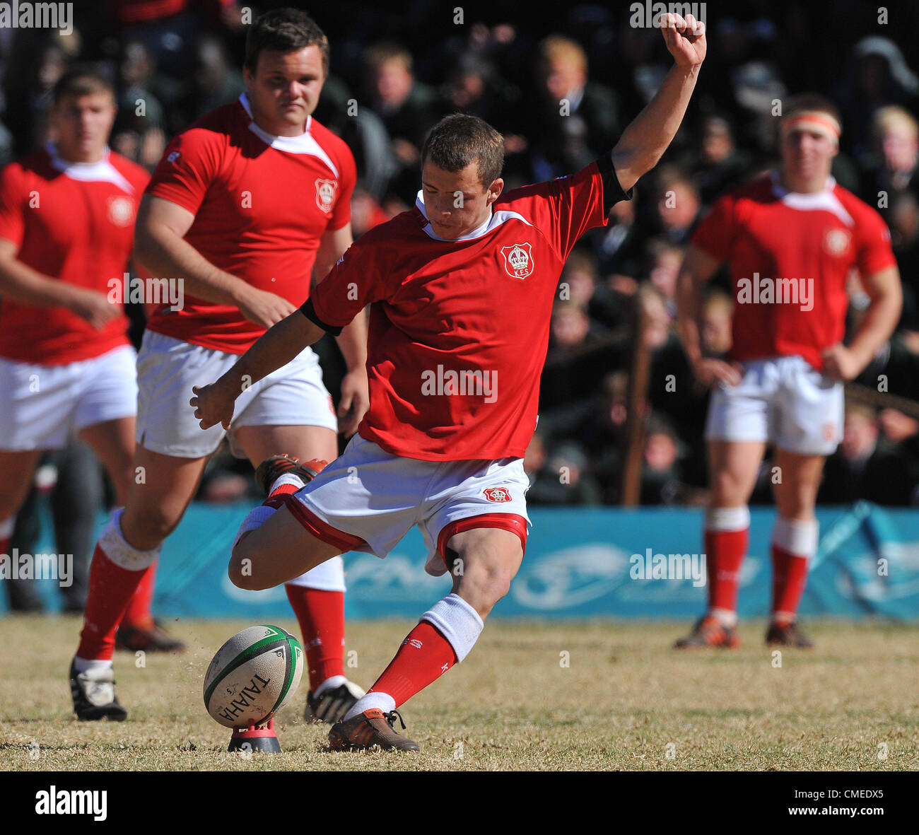 JOHANNESBURG, SOUTH AFRICA - JULY 28, Lourens of KES converts a kick at ...