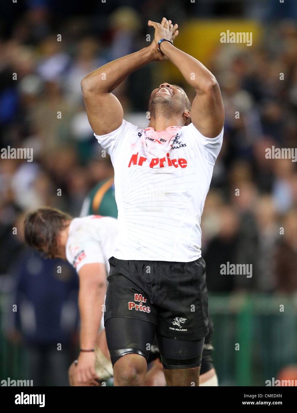 CAPE TOWN, SOUTH AFRICA - JULY 28, Sharks wing JP Pietersen celebrates ...