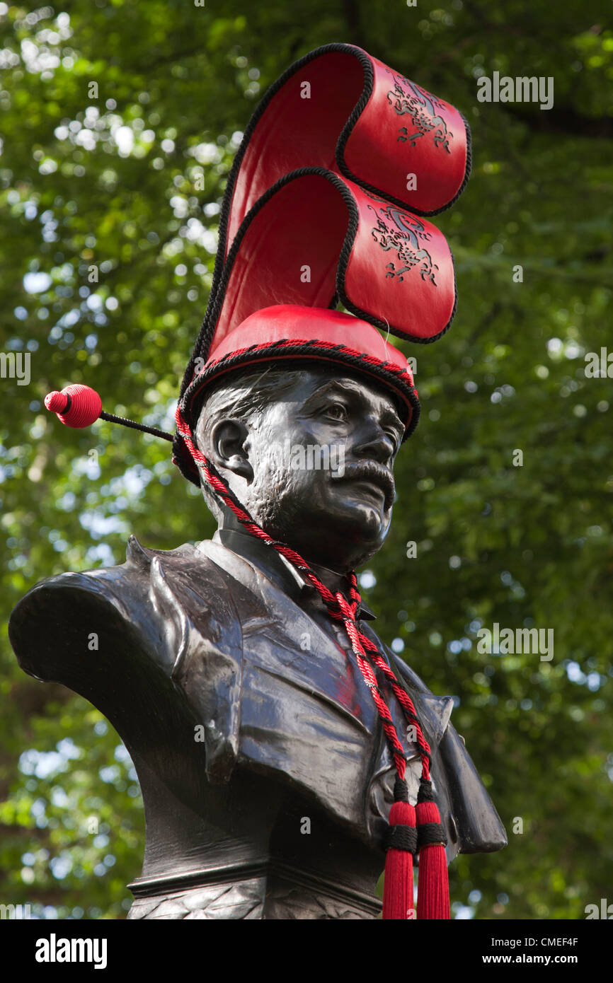London, England, UK. Monday, 30 July 2012. Hat on the bust of Sir ...
