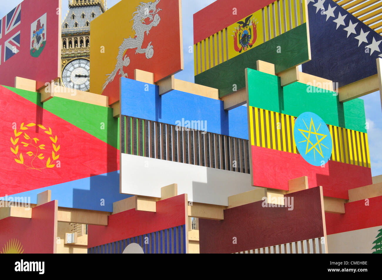 Parliament Square, London, UK. 30th July 2012. Big Ben seen through a ...