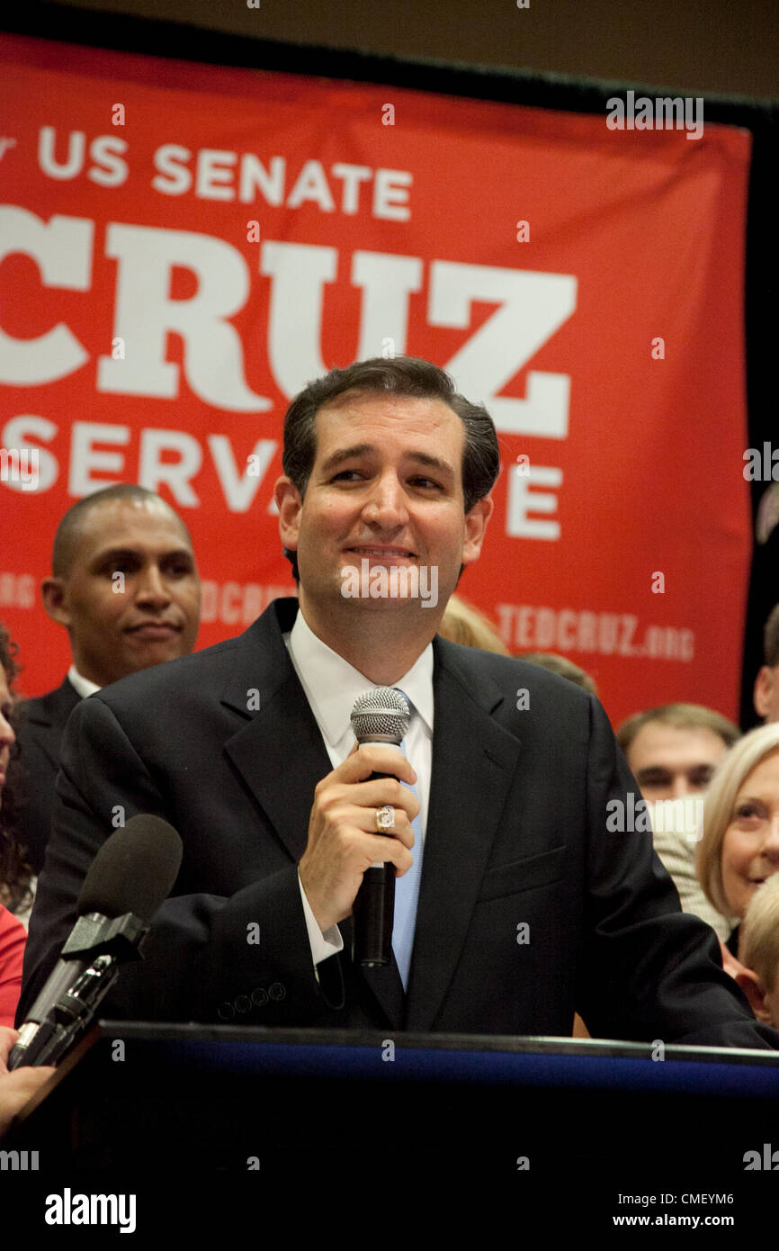 Tea Party favorite Ted Cruz gives a victory speech to cheering Texas ...