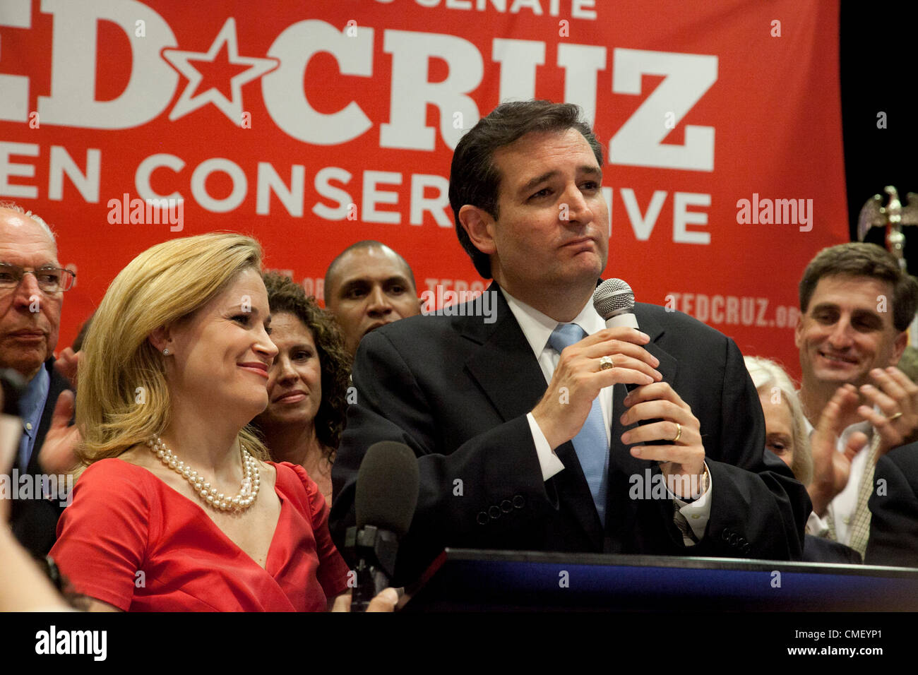 Tea Party favorite Ted Cruz gives a victory speech to cheering Texas ...