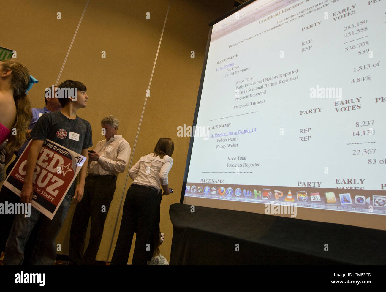 Supporters look at election returns at victory party for Ted Cruz in ...