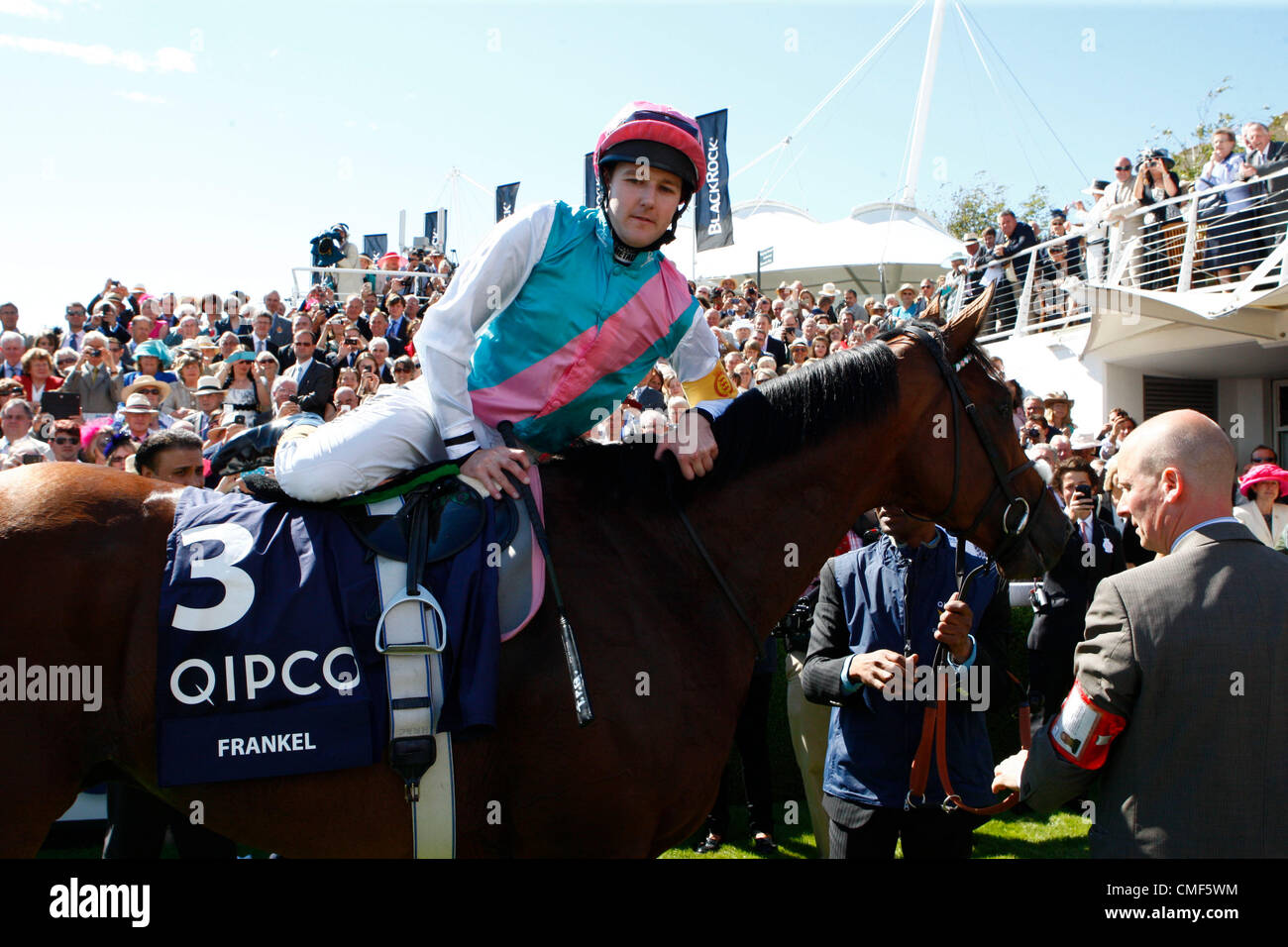 01.08.12 CHICHESTER, ENGLAND Tom Queally on FRANKEL after the big race ...