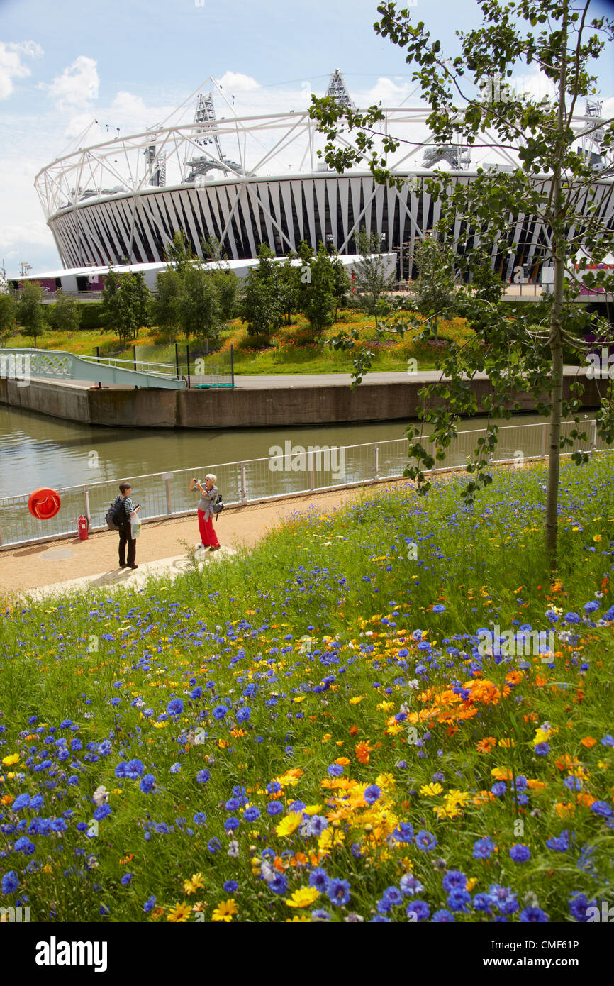River Lea, City Mill River and Great British Garden wildflower meadow ...