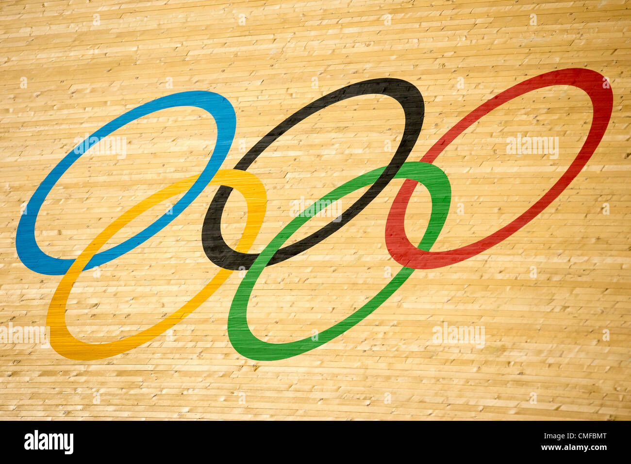 UK. 02.08.2012 Stratford, England. The Olympic Rings on the track ...