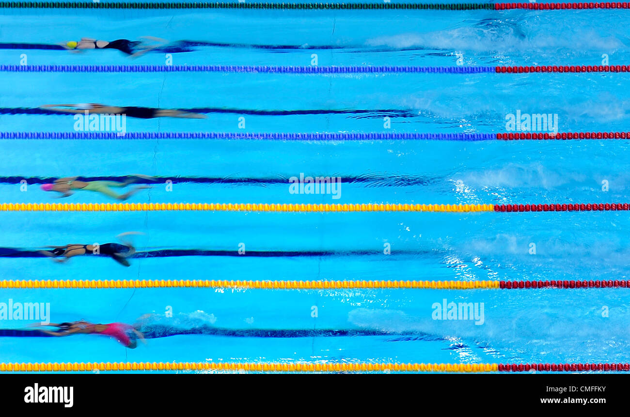 Swimmers pictured during the competition in a women's 50-meter ...