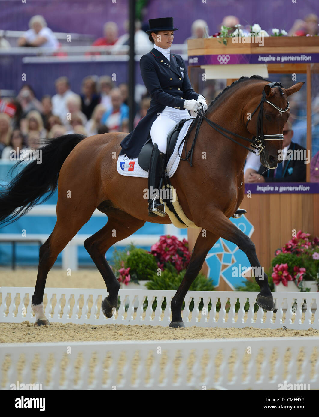 03.08.2012. London England. French dressage rider Jessica Michel ...