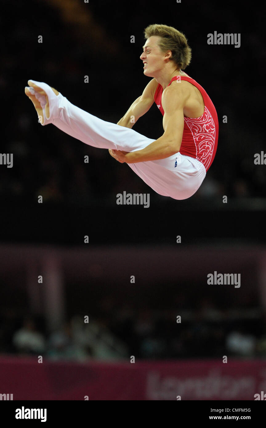 London 2012. Mens Trampoline Finals 3.8.12 North Greenwich Arena .USHAKOV Dmitry of Russia ...