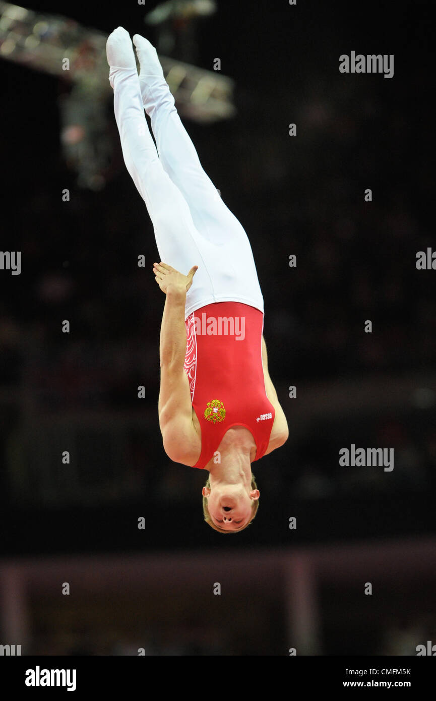 London 2012. Mens Trampoline Finals 3.8.12 North Greenwich Arena .USHAKOV Dmitry of Russia ...