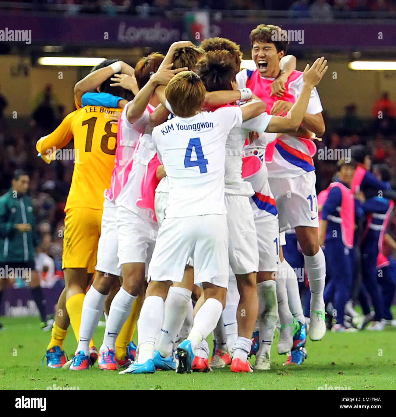 04.08.2012 Cardiff, Wales. The South Korean team celebrate after their ...