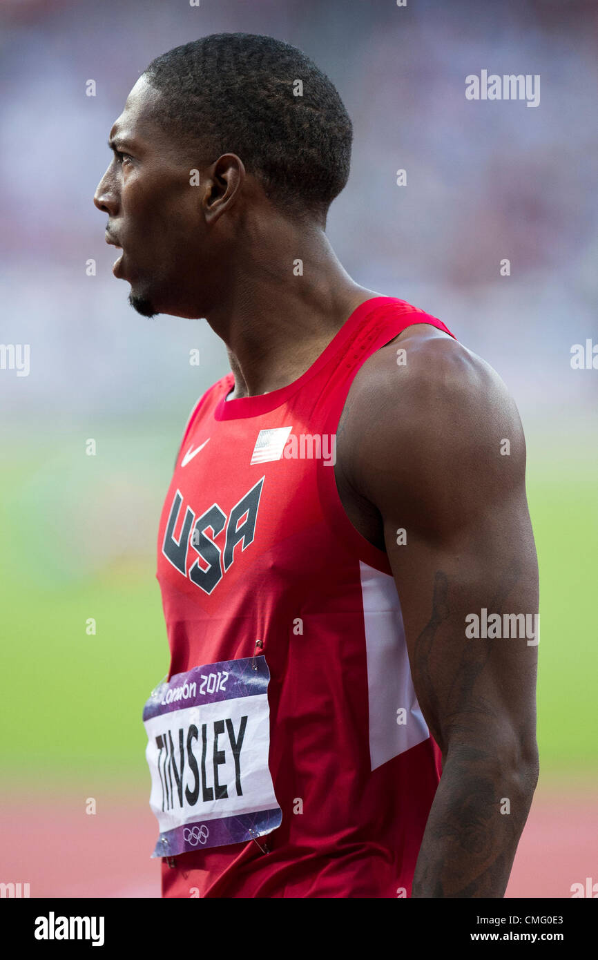 04.08.2012 Stratford, England. Americas Michael Tinsley wins the Mens ...