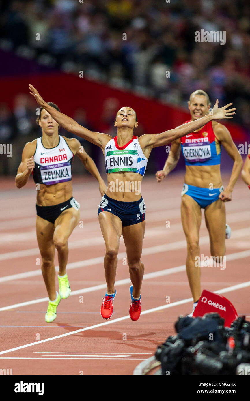 Jessica Ennis (GBR) gold medal winner competing in the heptathlon 800m ...