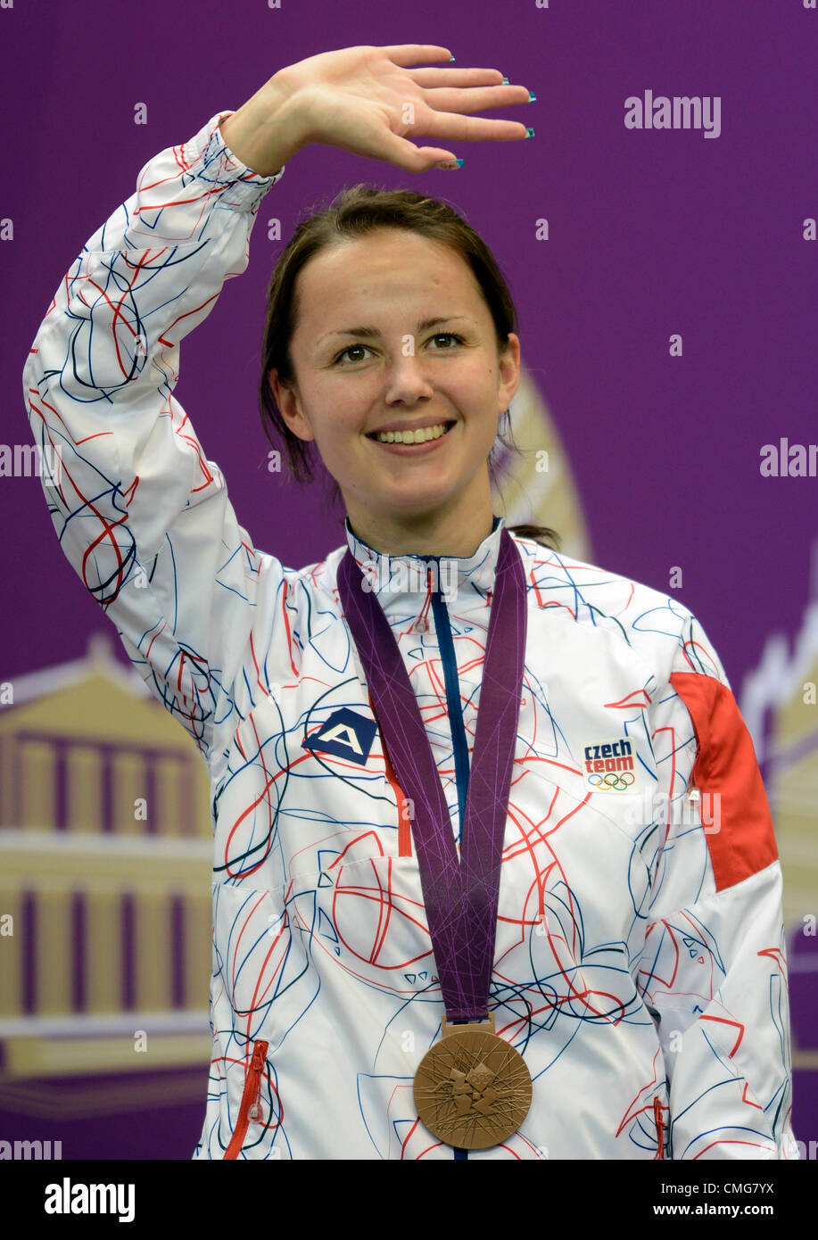 Bronze medalist Adela Sykorova of Czech Republic, during the victory ...