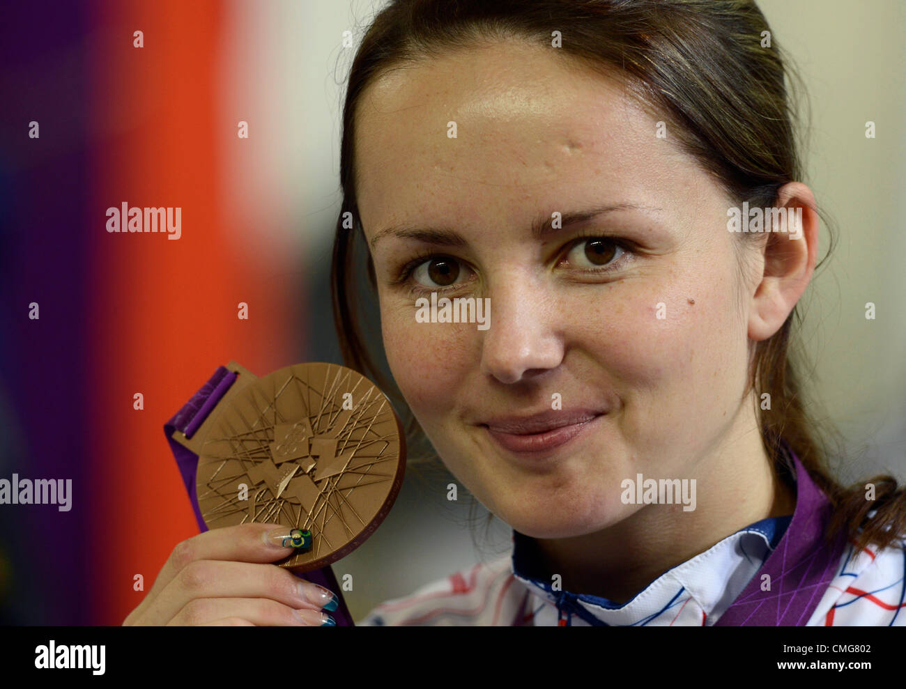 Bronze medalist Adela Sykorova of Czech Republic, during the victory ...