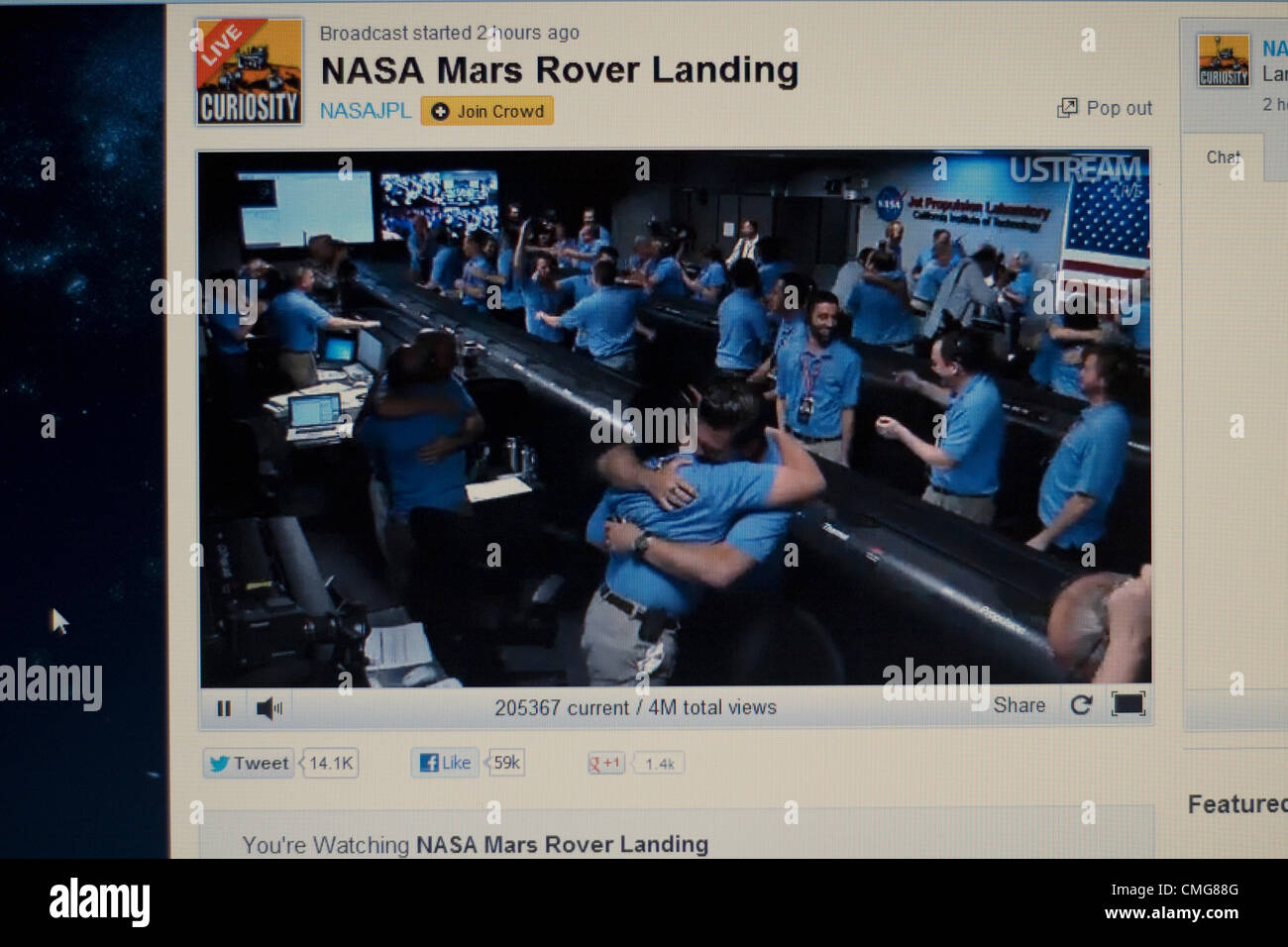 August 6th 2012. USA. Live Stream of NASA Mars Rover Landing. A ...