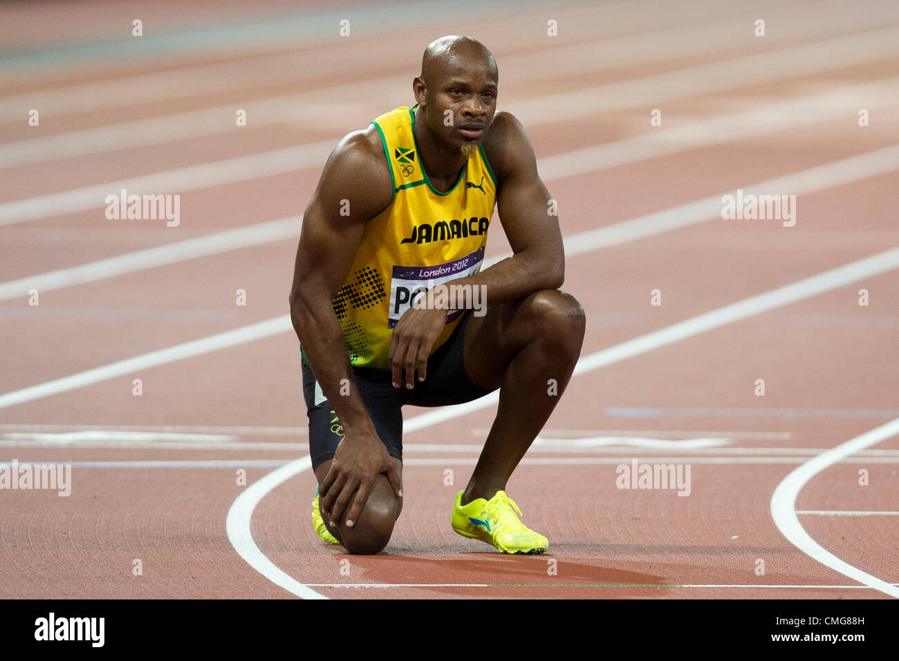 05.08.2012 Stratford, England. Jamaicas Asafa Powell (JAM) comes home ...