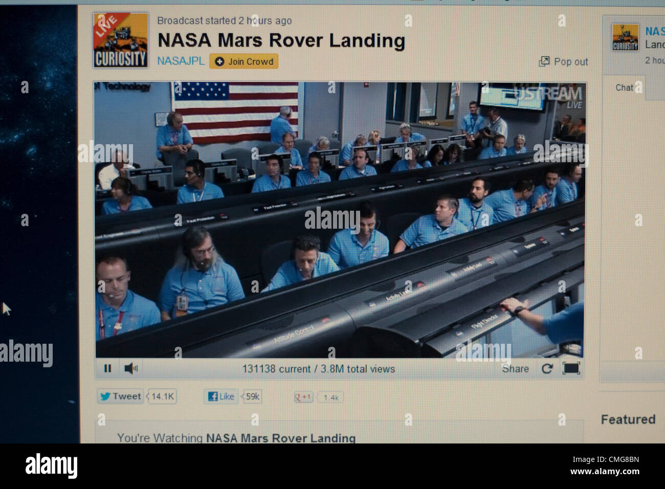 August 6th 2012. USA. A live Stream of NASA's Mars Rover Landing. A ...