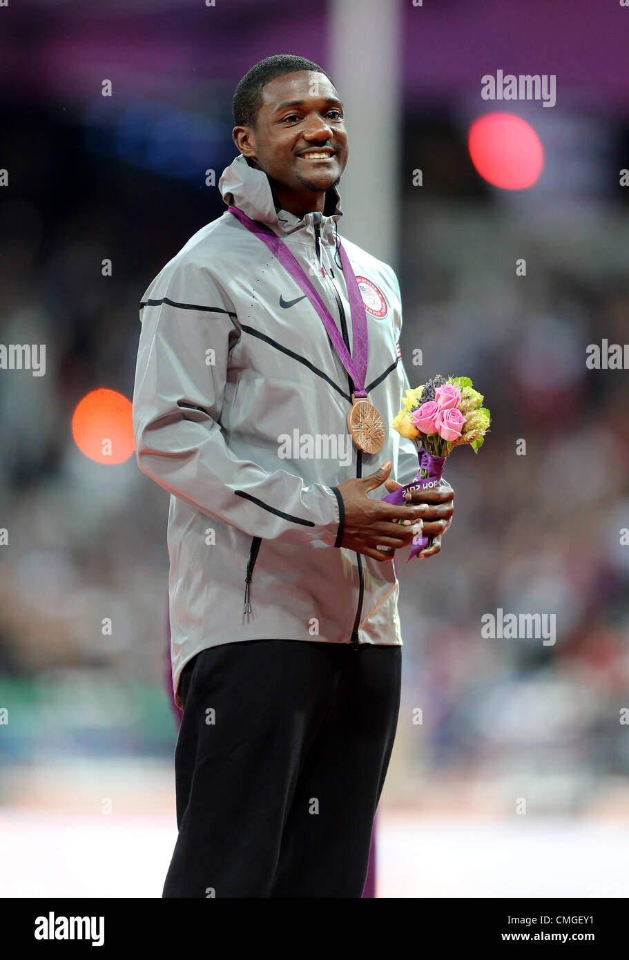 JUSTIN GATLIN MEDAL CEREMONY 2012 OLYMPIC GAMES Stock Photo - Alamy