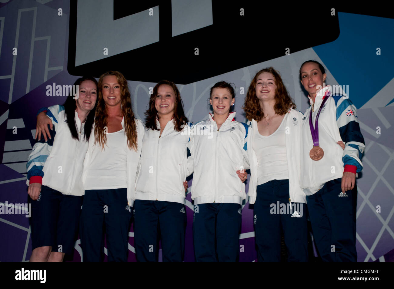 London, UK. 07/08/12. Team GB women's gymnastics gold medal winners ...