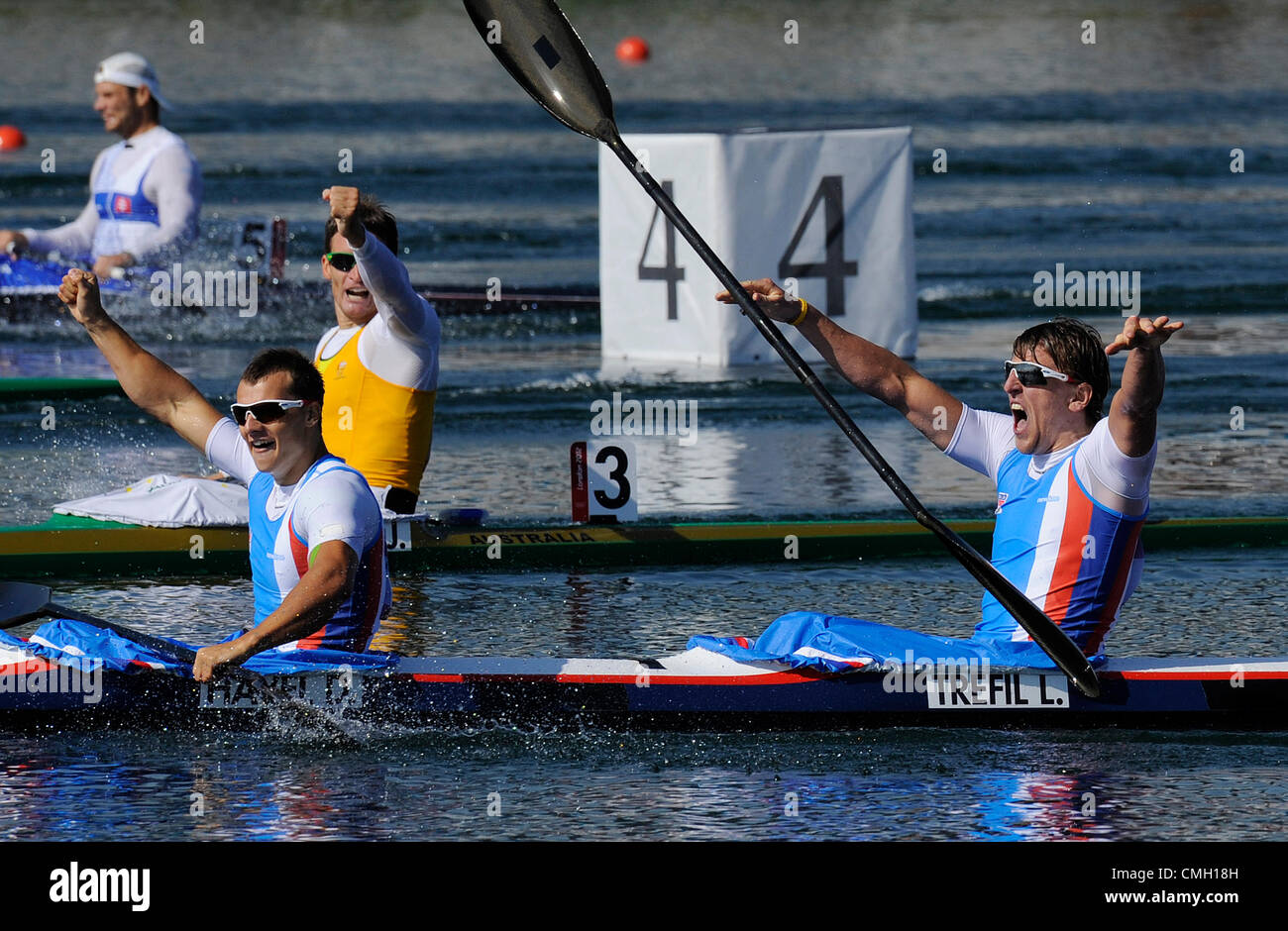 Kayak Four (K4) 1000m Men Final A, Bronze medal for the Czechs. Daniel ...