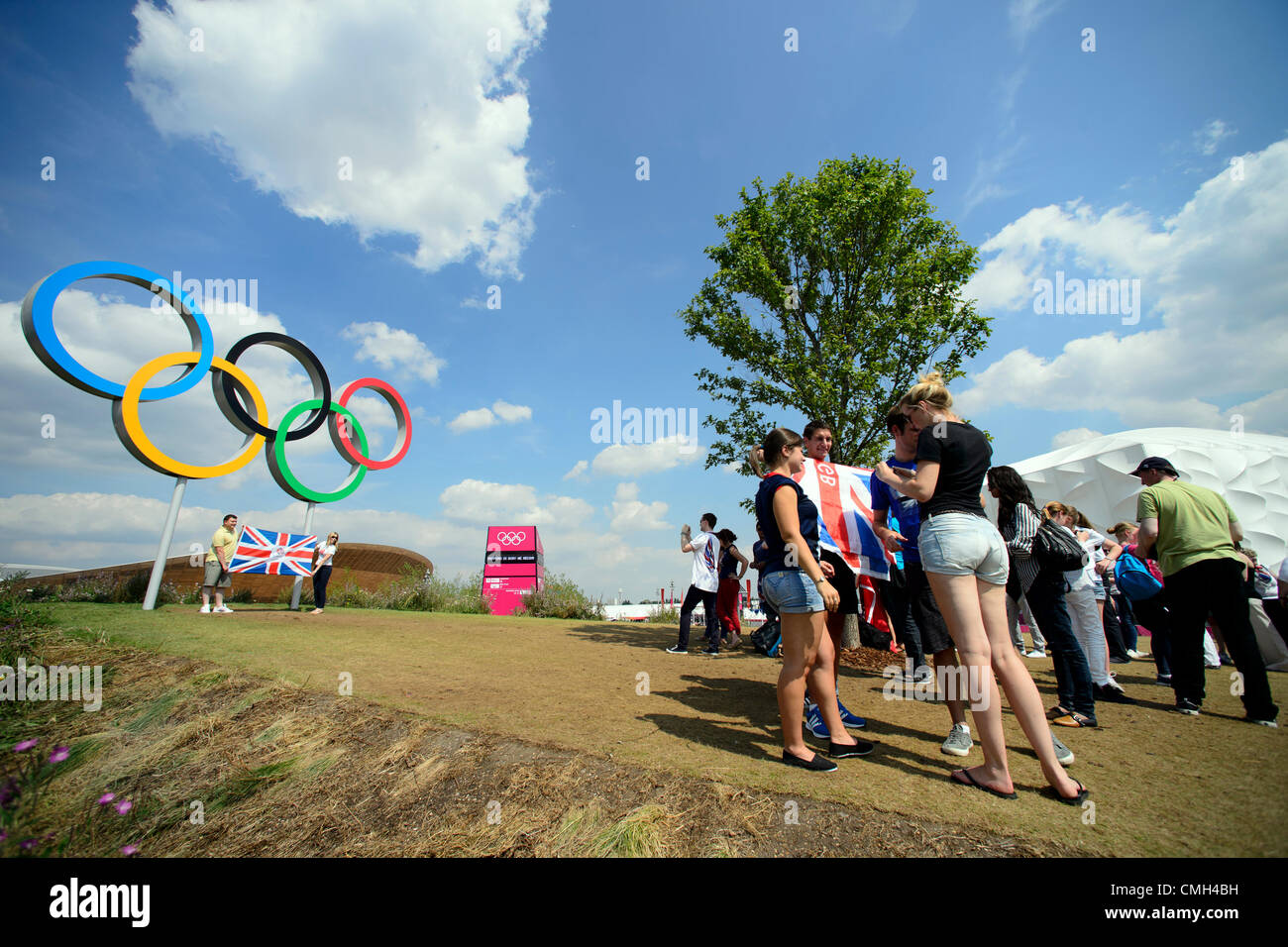 09.08.2012 London, England. A view of the Olympic Rings outside the ...