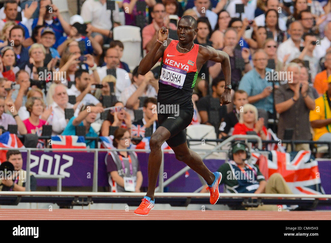 LONDON, ENGLAND - AUGUST 9, David Rudisha of Kenya sets a new world ...