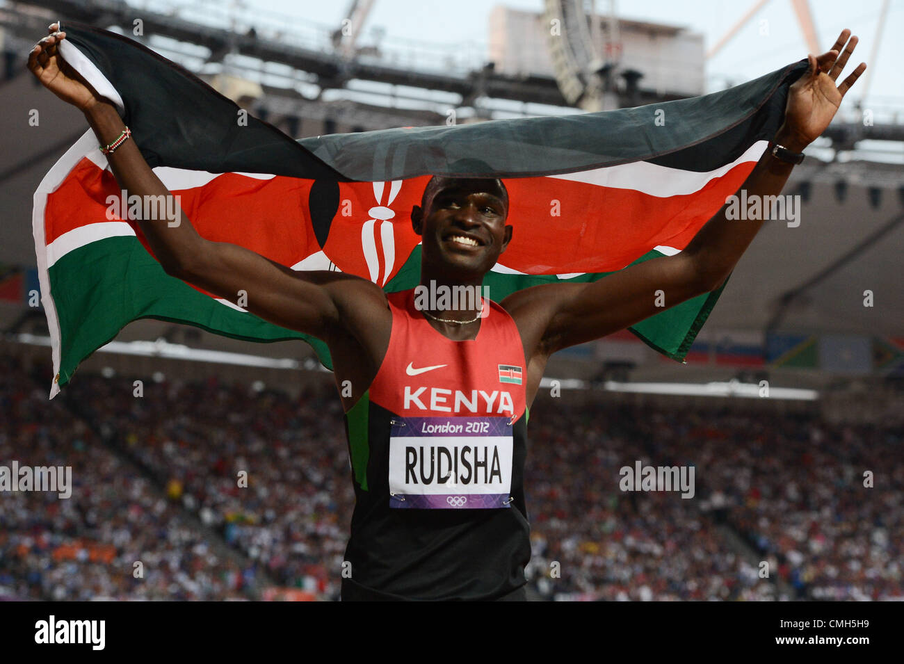 LONDON, ENGLAND - AUGUST 9, David Rudisha of Kenya sets a new world ...