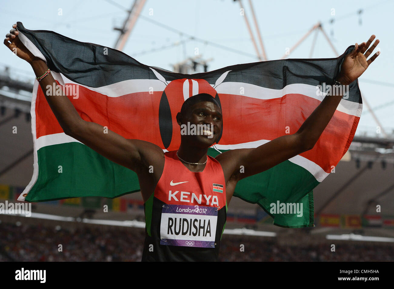 LONDON, ENGLAND - AUGUST 9, David Rudisha of Kenya sets a new world ...
