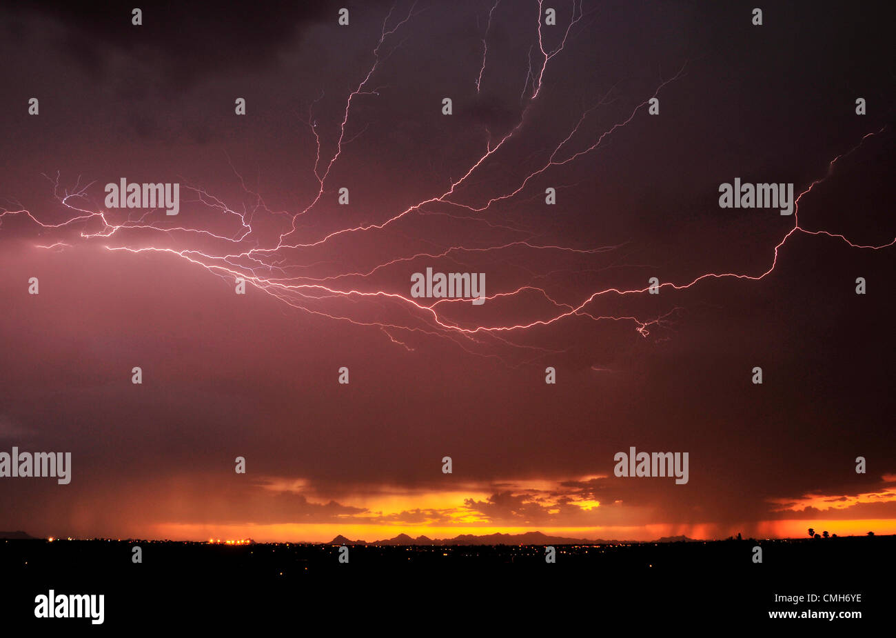 Spider lightning stretches across the sky during a monsoon storm on ...