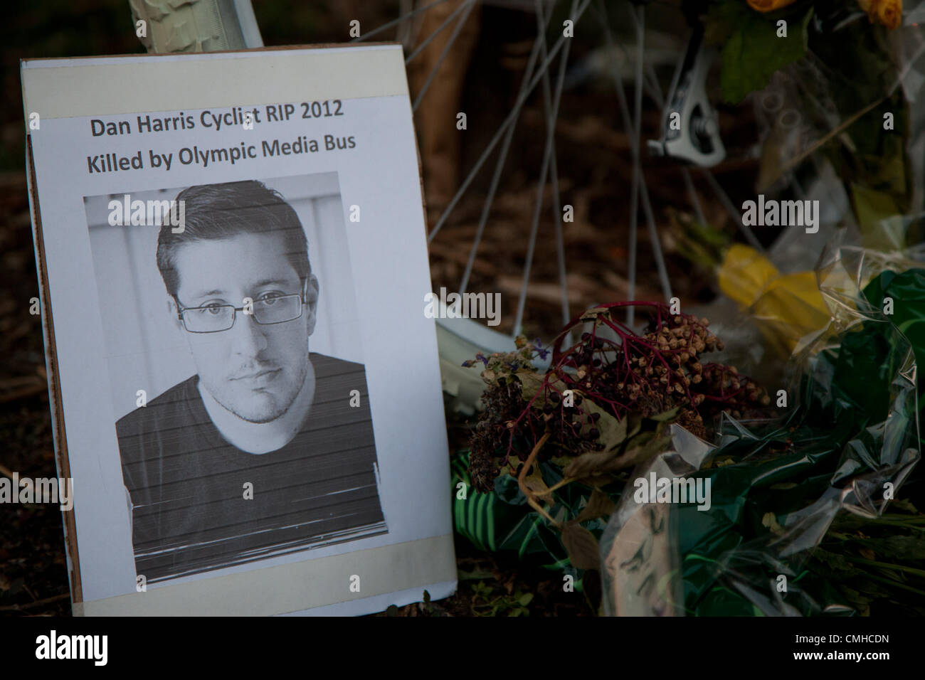 London, UK 10th August 2012 A picture of Dan Harris, who died at a ...