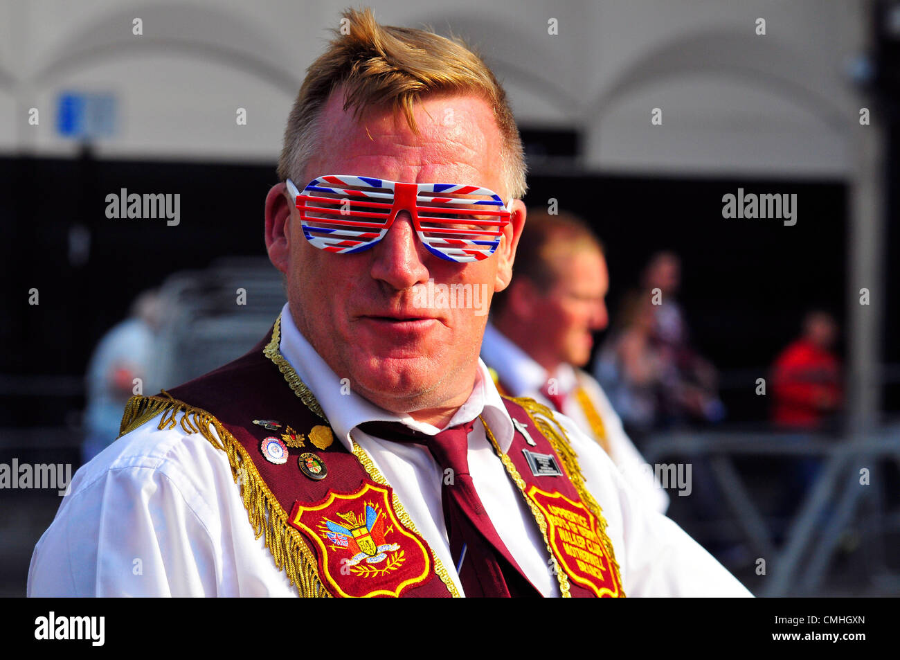 11 August 2012, Londonderry. Apprentice Boy of Derry wearing colourful ...