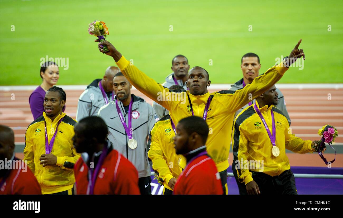 Aug. 11, 2012 - London, England, United Kingdom - The Jamaican 4x100m relay team's USAIN BOLT ...