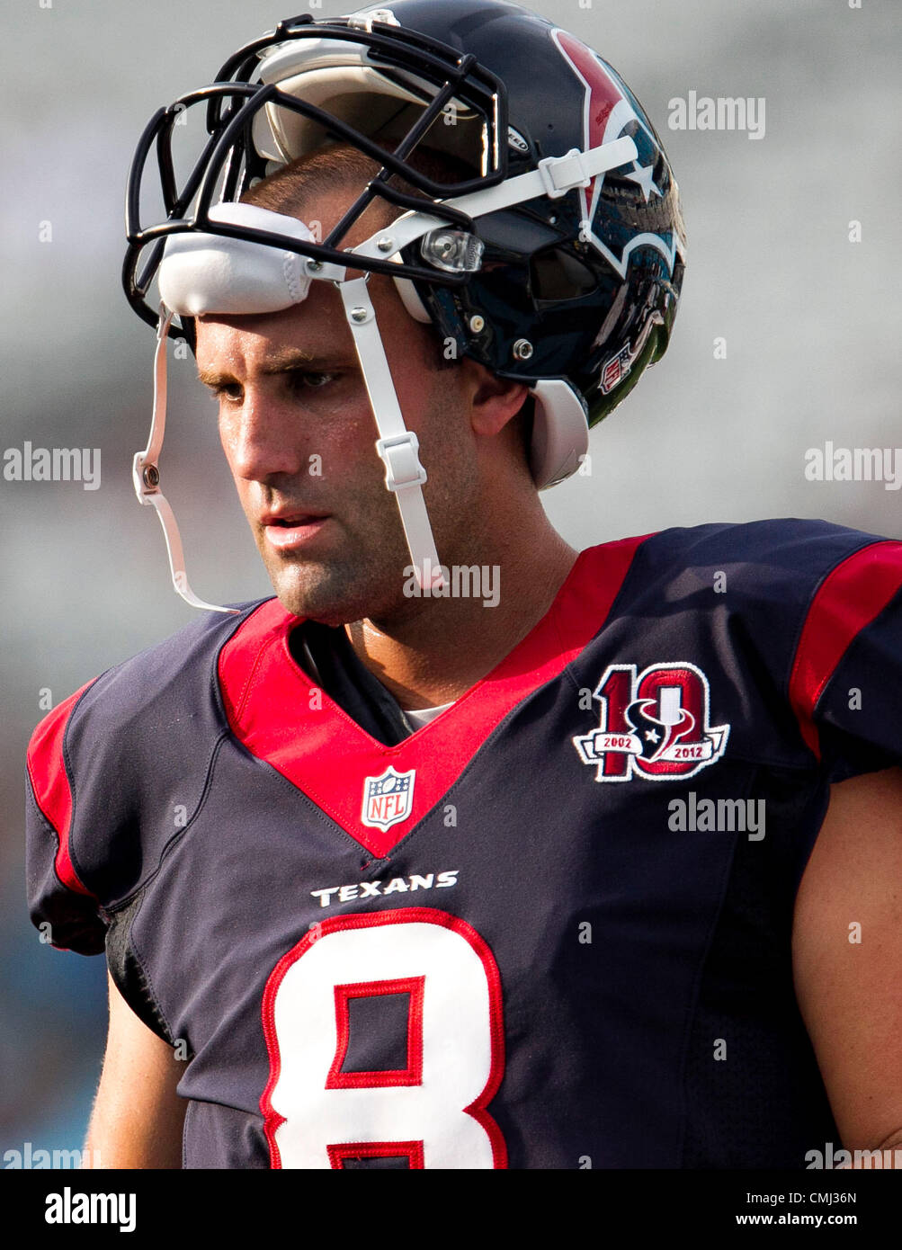 11th Aug 2012. Houston Texans QB Matt Schaub (8) warming up before the ...