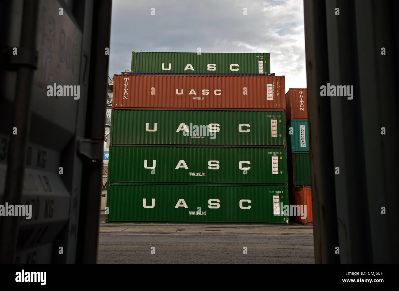 July 8, 2011 - Savannah, Ga, USA - A stack of United Arab Shipping ...