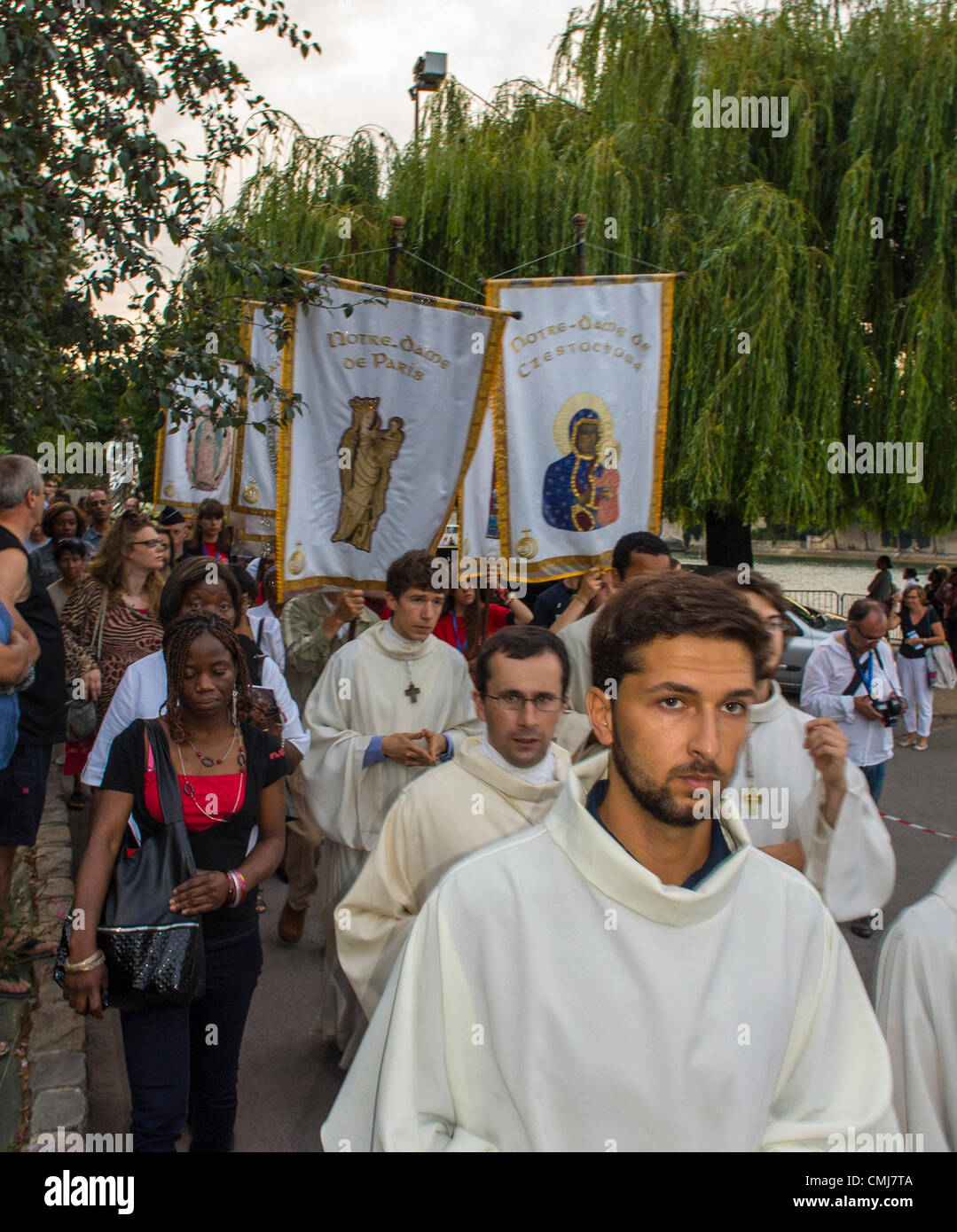 Paris, France, Large Crowd People, Front, Christian Pilgrims ...