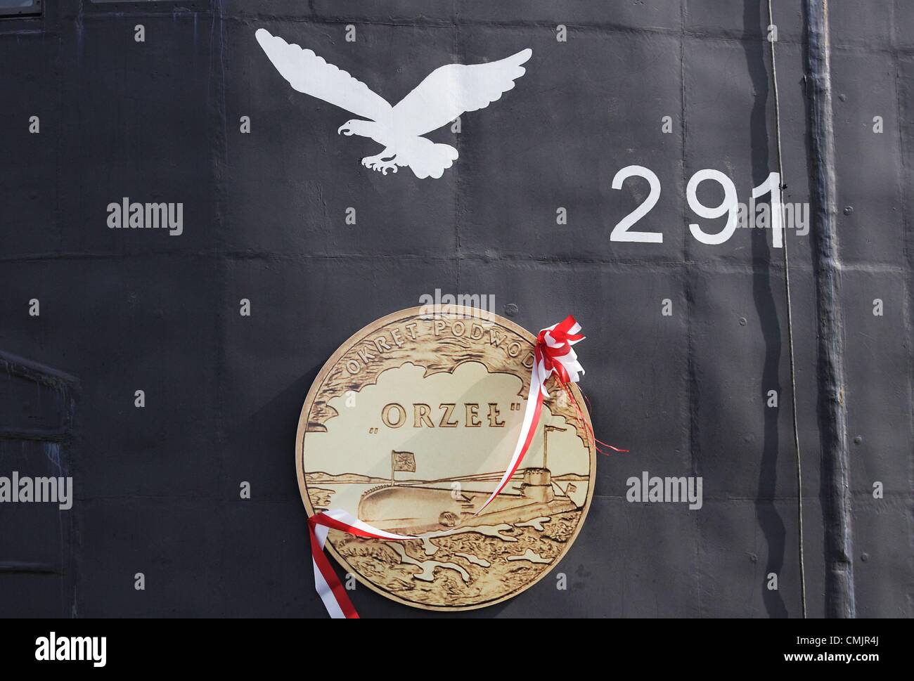 Gdynia, Poland 18th, August 2012 New 2 PLN coin with ORP Orzel ...