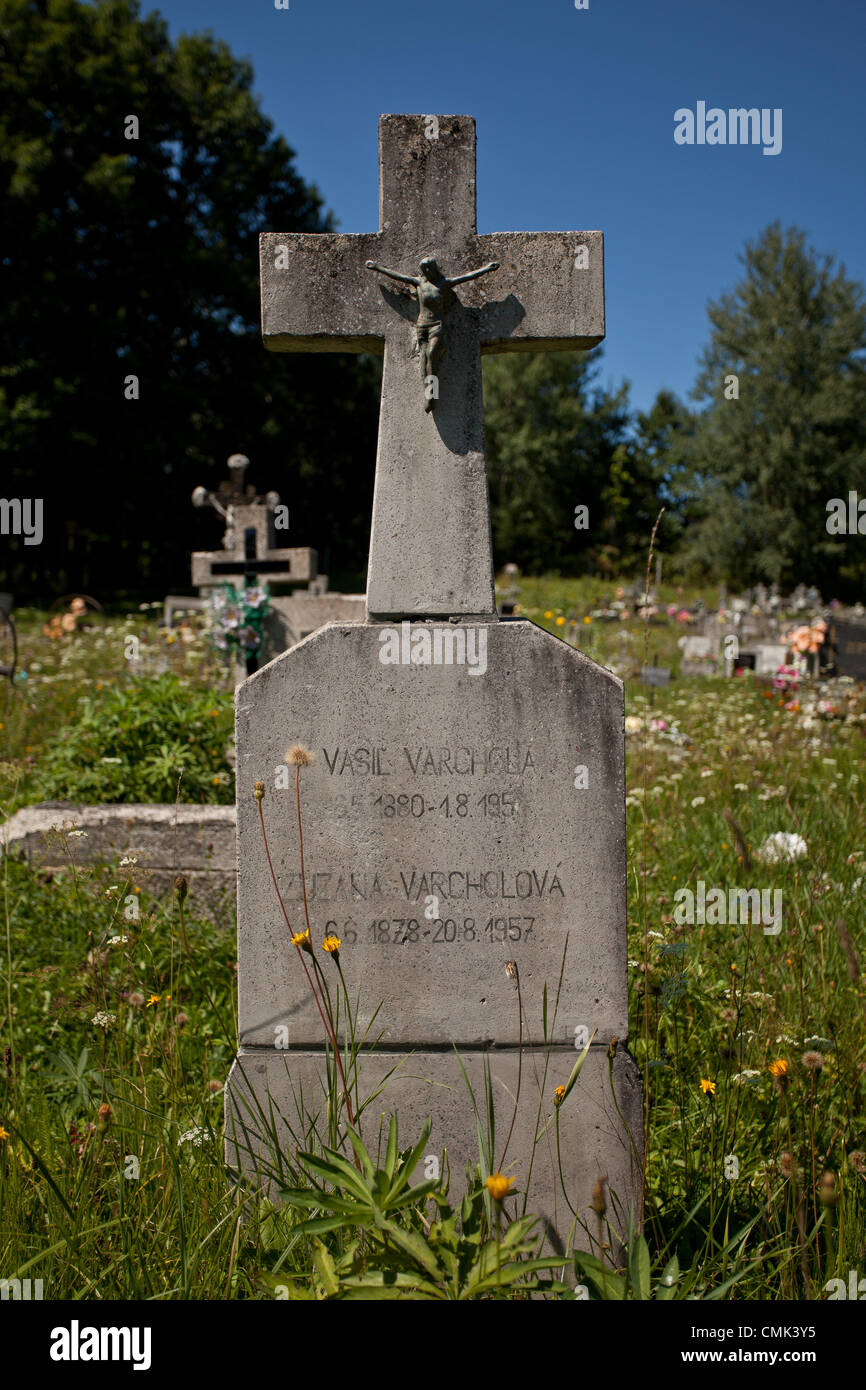 August 19, 2012 Miková, Slovakia, Europe - The gravestone in the ...