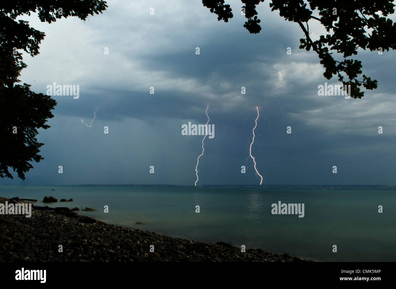 Lightning storms engulf Lake Constance (Bodensee) during the night as ...