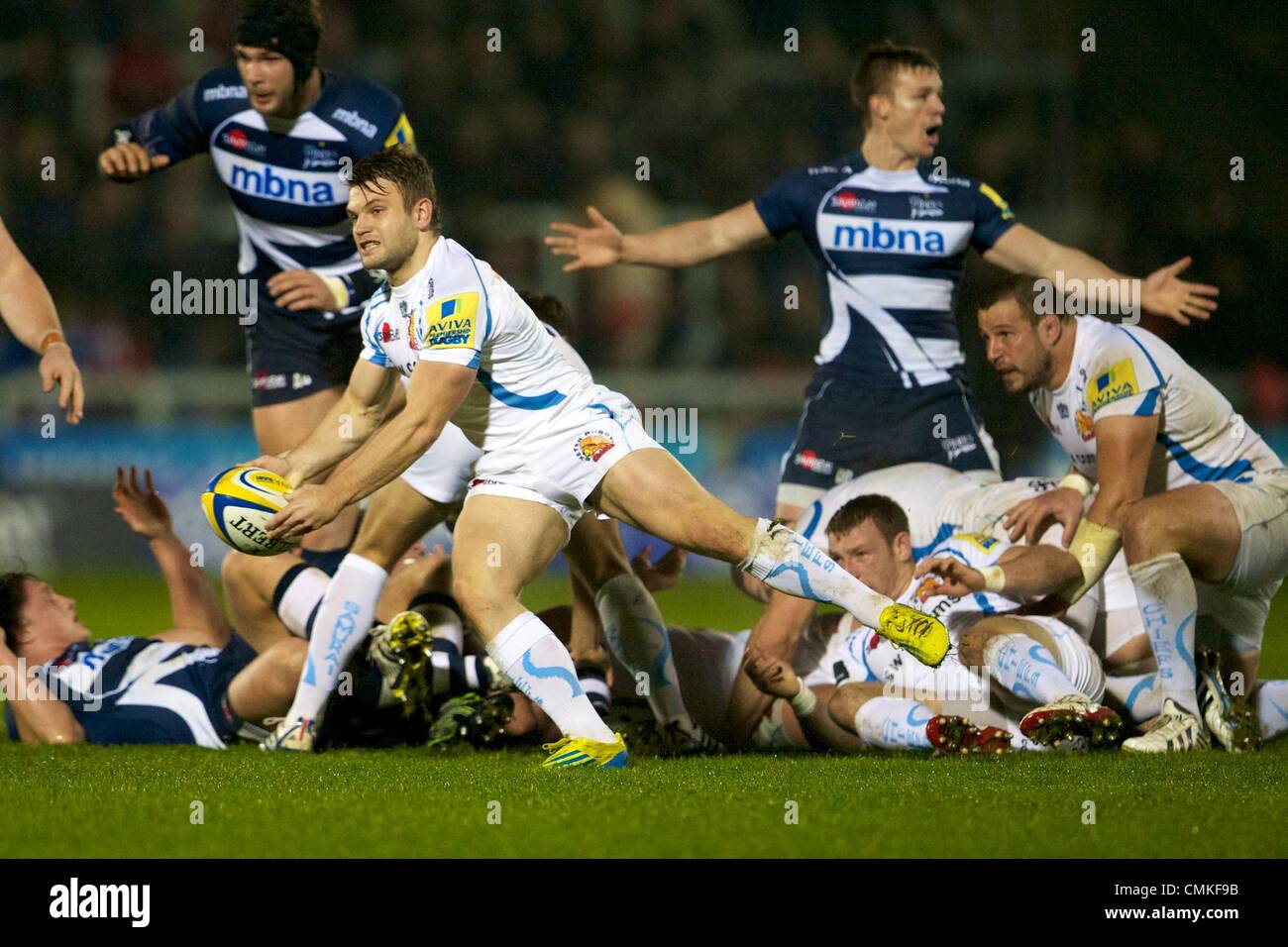 Salford, UK. 01st Nov, 2013. Exeter Chiefs Dave Lewis (scrum-half ...