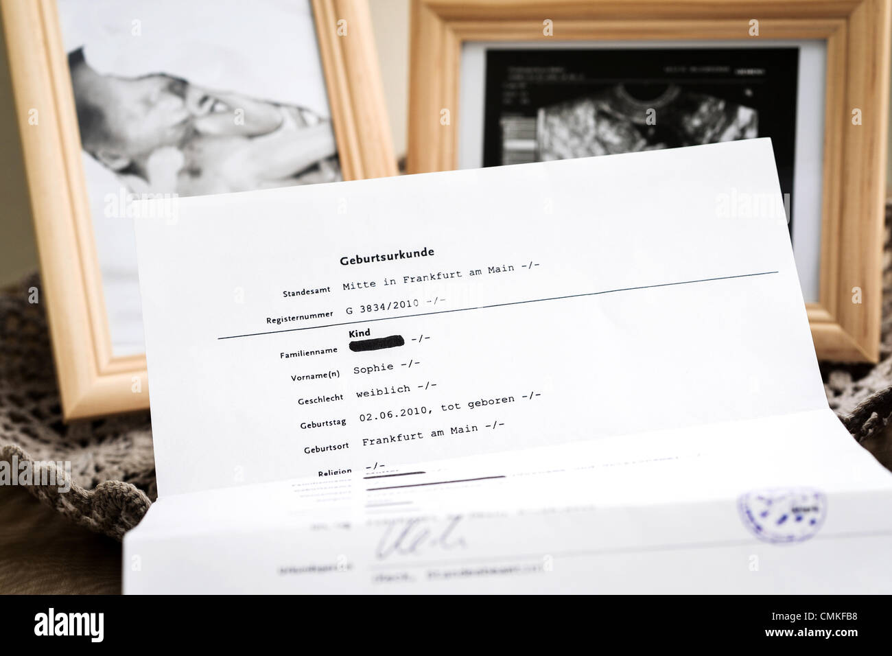 Bamber, Germany. 28th Oct, 2013. The birth certificate of a stillborn ...