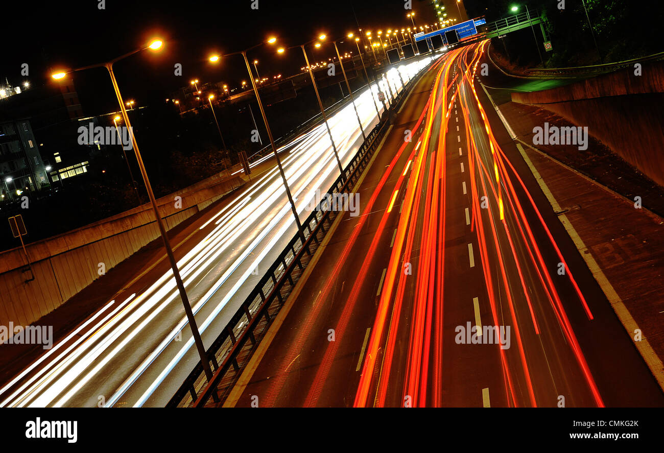 Berlin, Germany. 31st Oct, 2013. Vehicles are driven at night on the ...