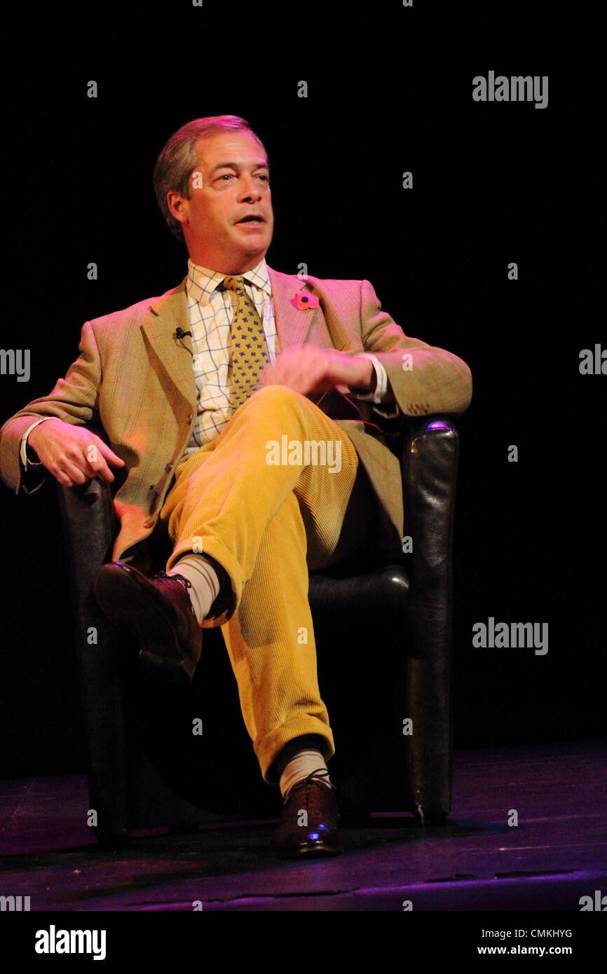 Ukip leader, Nigel Farage MEP on stage at Buxton Opera House during his ...